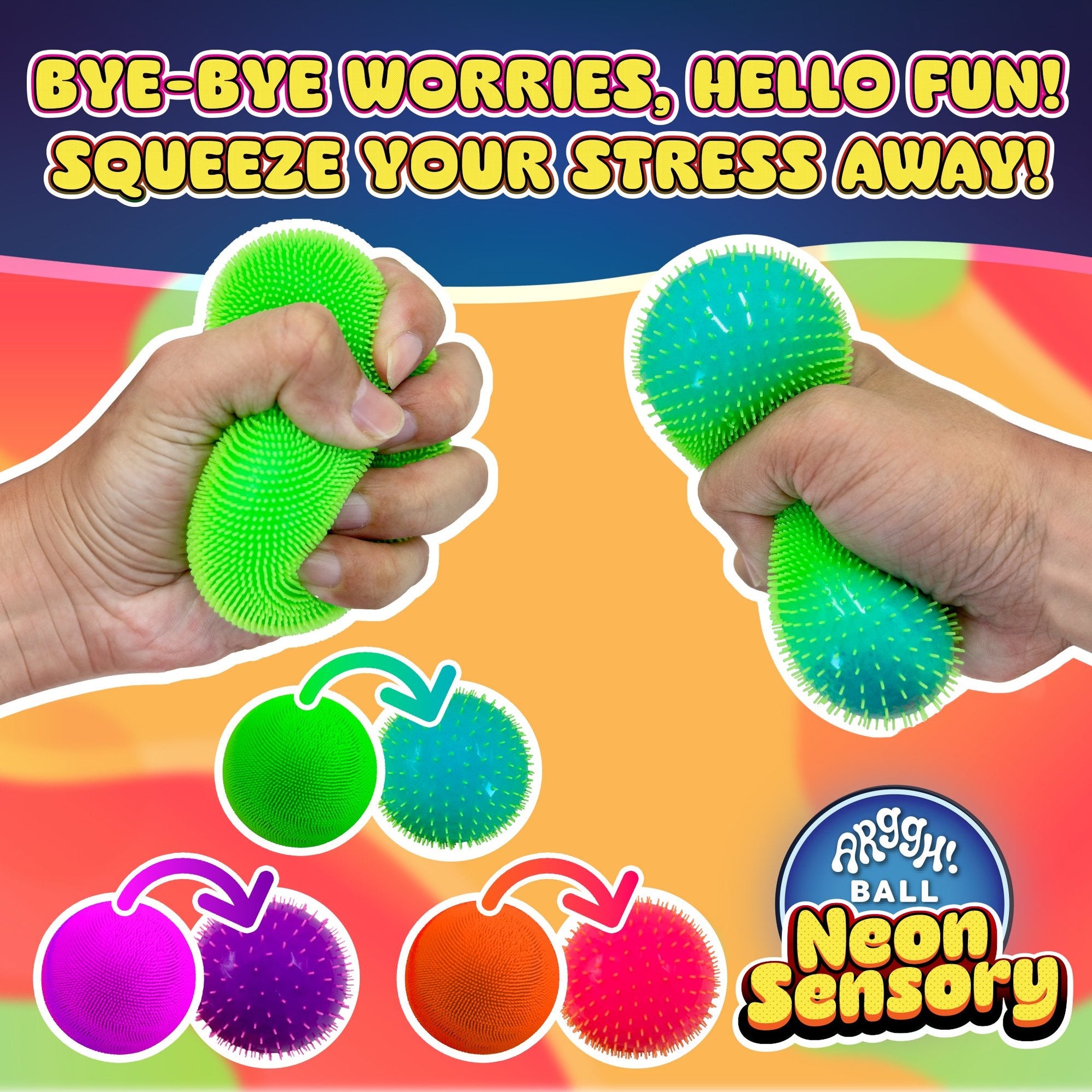 Power Your Fun 3-Pack Neon Sensory Squish Stress Relief Balls — USA Toyz